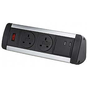 Desktop Power Module with 2 Mains Power Sockets and 2 USB Fast Charge ...