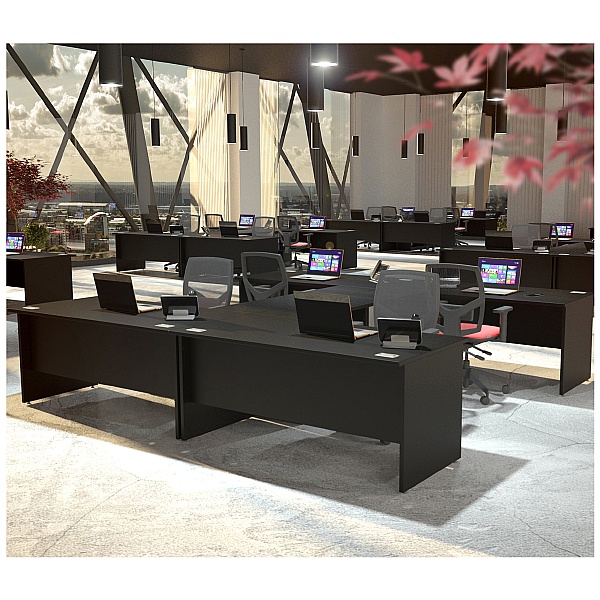 NEXT DAY Eclipse Black Rectangular Panel End Desks With Single Fixed ...
