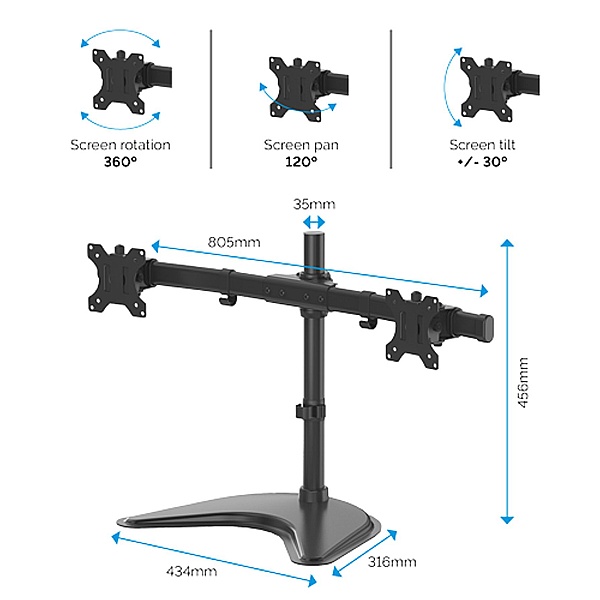 Fellowes Seasa Freestanding Dual Horizontal Monitor Arm