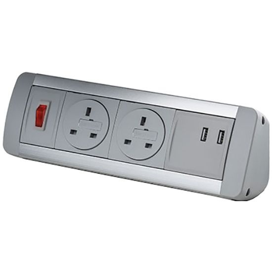 Desktop Power Module with 2 Mains Power Sockets and 2 USB Fast Charge ...